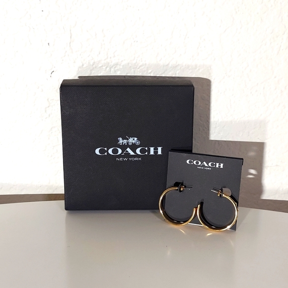 Coach | Jewelry | Coach Logo Gold Plated Hoop Earrings W Box | Poshmark